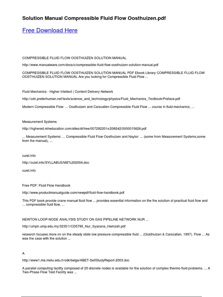 Solutions to Problems in Compressible Fluid Flow: A Manual for Oosthuizen's Textbook | PDF ...