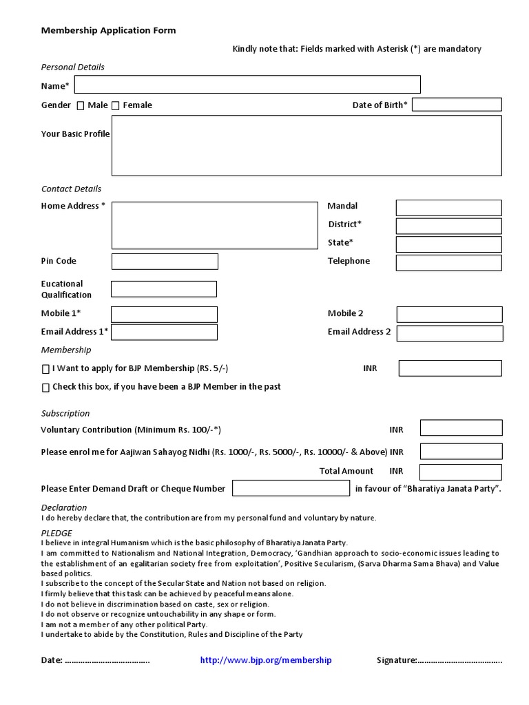 BJP Membership Application Form | PDF