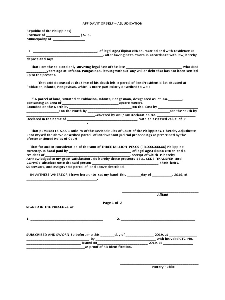 AFFIDAVIT OF SELF ADJUDICATION | Affidavit | Virtue
