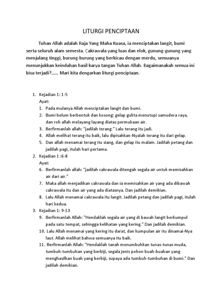 LITURGI PENCIPTAAN RHKBP | PDF