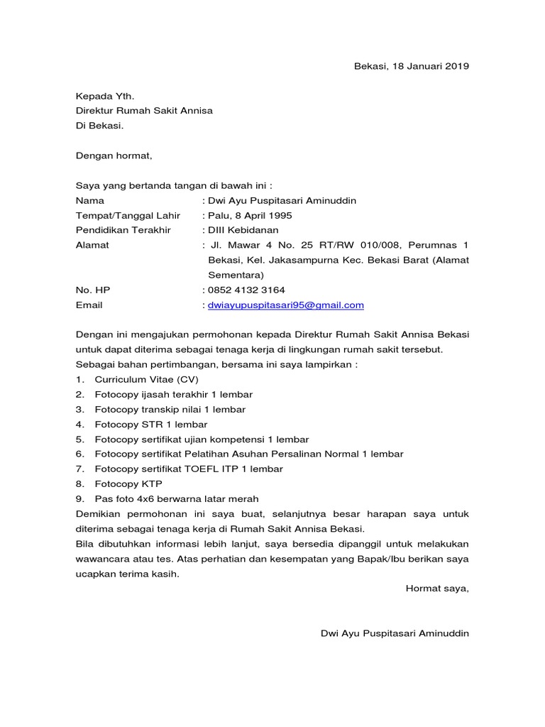 LAMARAN KERJA RS Annisa | PDF