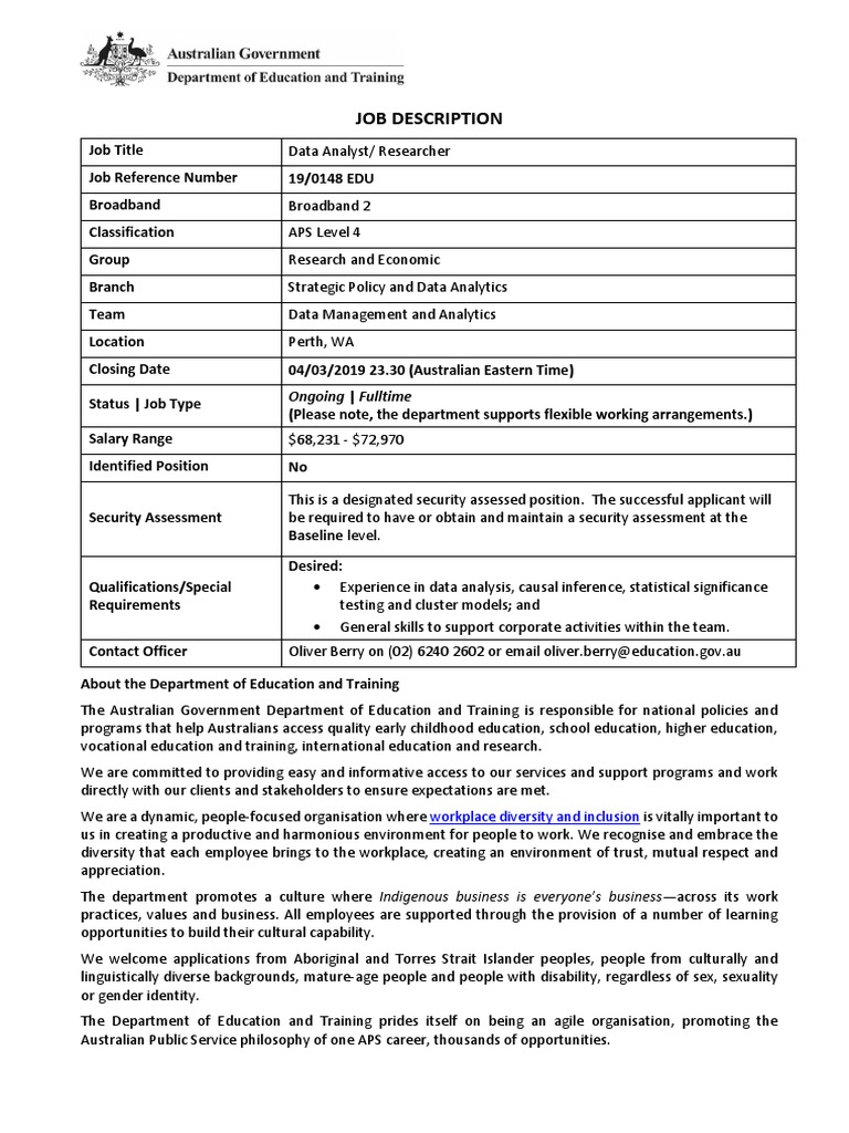 19-0148 APS4 Data Analyst-Researcher Job Description | PDF | Employment ...