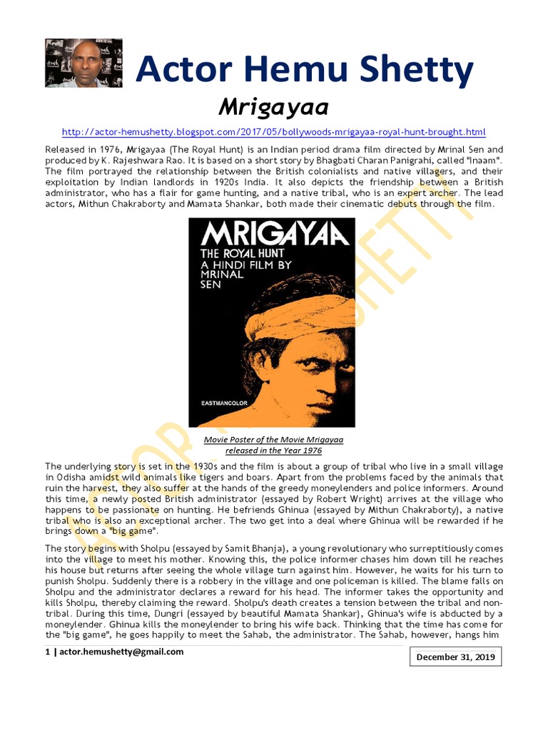 Brief On Mithun Chakraborty's First Movie Mrigayaa by Actor Hemu Shetty ...