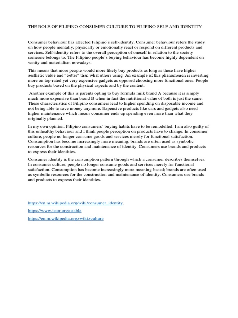 The Role of Filipino Consumer Culture To Filipino Self and Identity | PDF