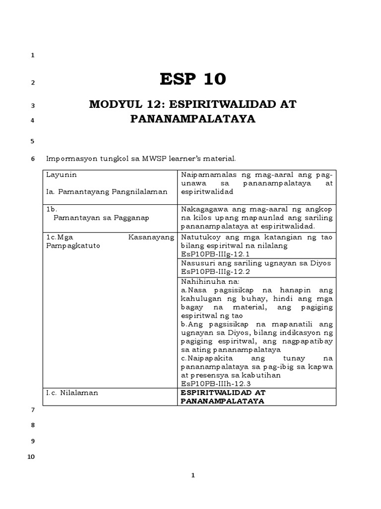 Esp 10 - Modyul 12 | PDF