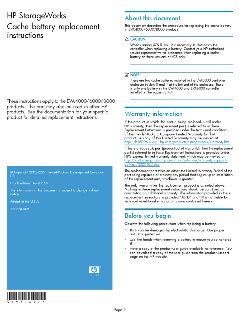 HP StorageWorksCache Battery Replacementinstructions | PDF | Computer ...