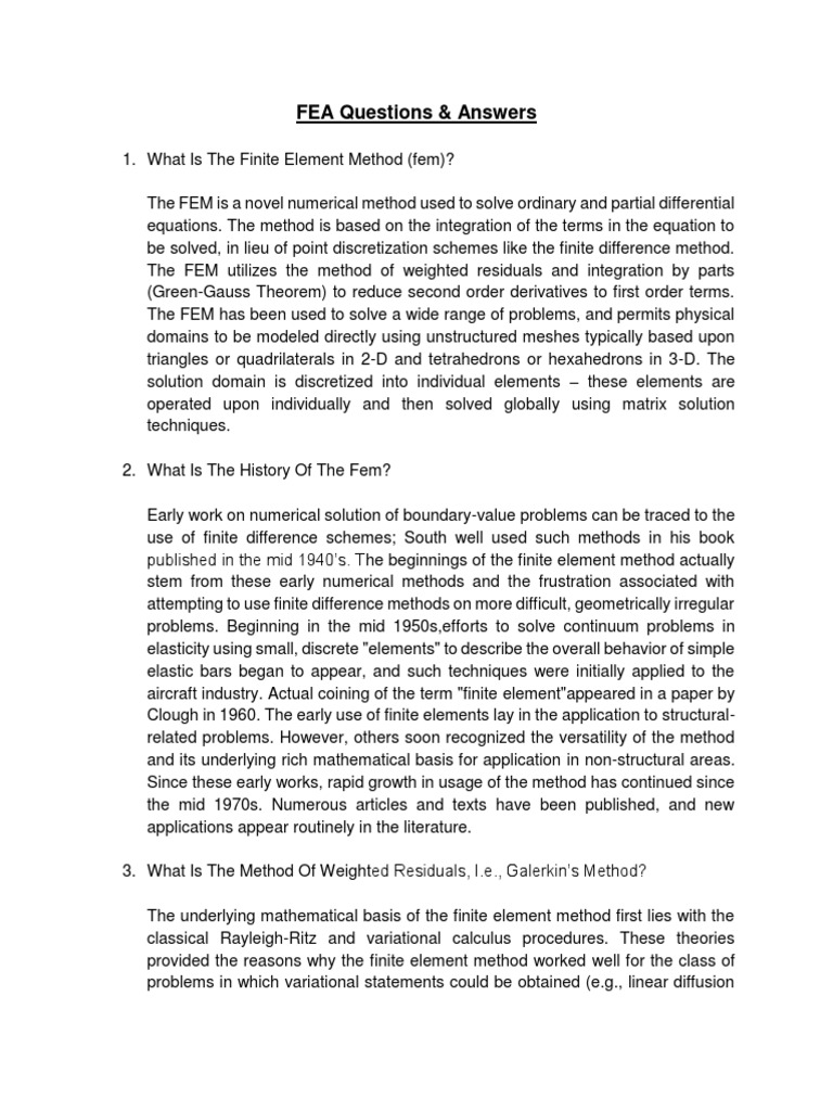 FEA Questions & Answers | PDF | Finite Element Method | Equations