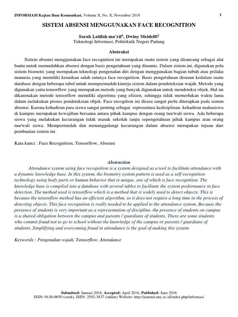 Jurnal Absensi Menggunakan Face Recognition | PDF