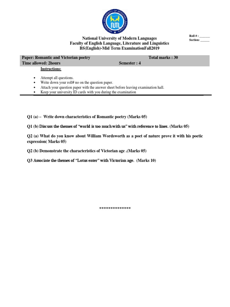 BS 4 Romantic and Victorian Poetry | PDF