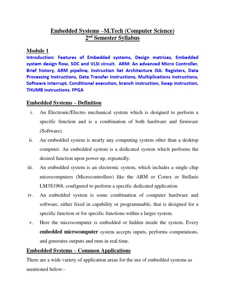 Embedded Systems - Unit I - Notes | PDF | Embedded System | Arm ...