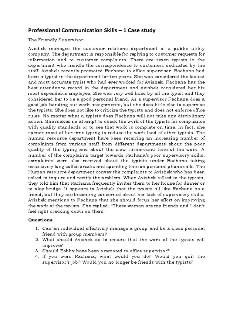 BBA-Professional Communication Skills1 Case Study | PDF | Supervisor ...