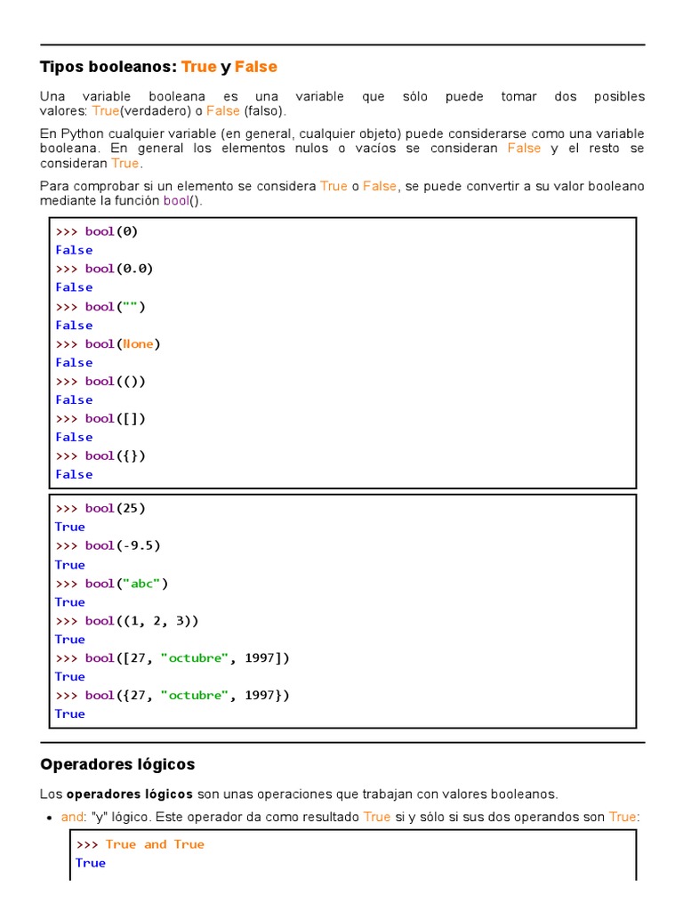 Tipos Booleanos. Python | PDF | Álgebra de Boole | Enseñanza de matemática