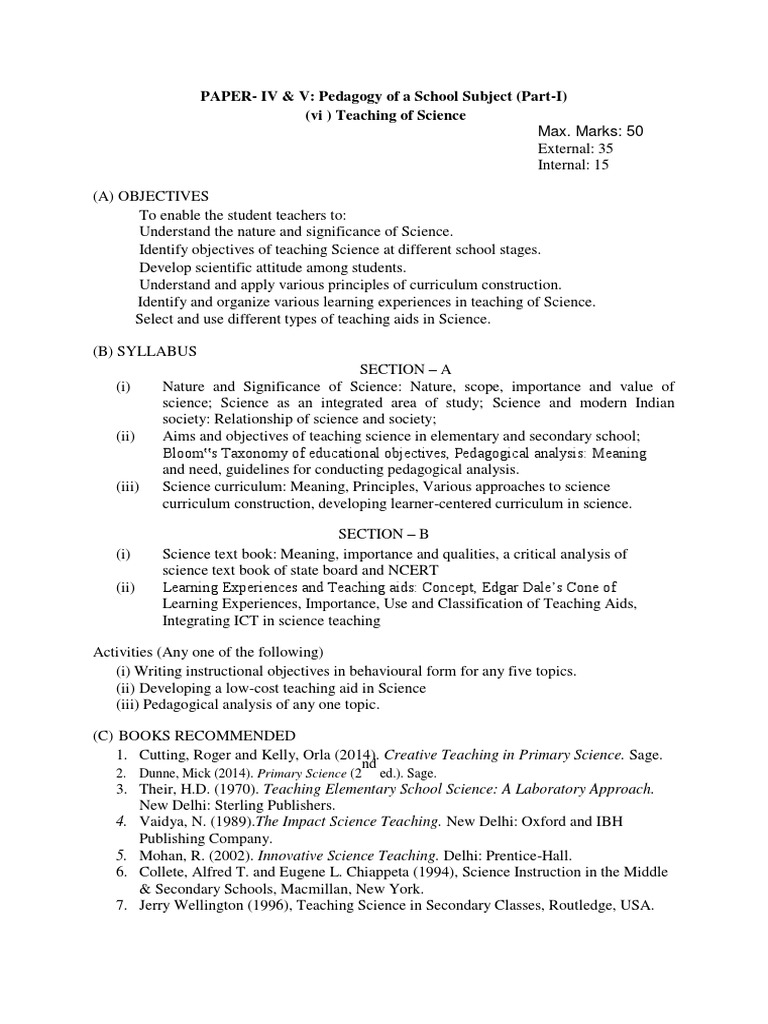 Teaching of Science PDF | Download Free PDF | Pedagogy | Curriculum