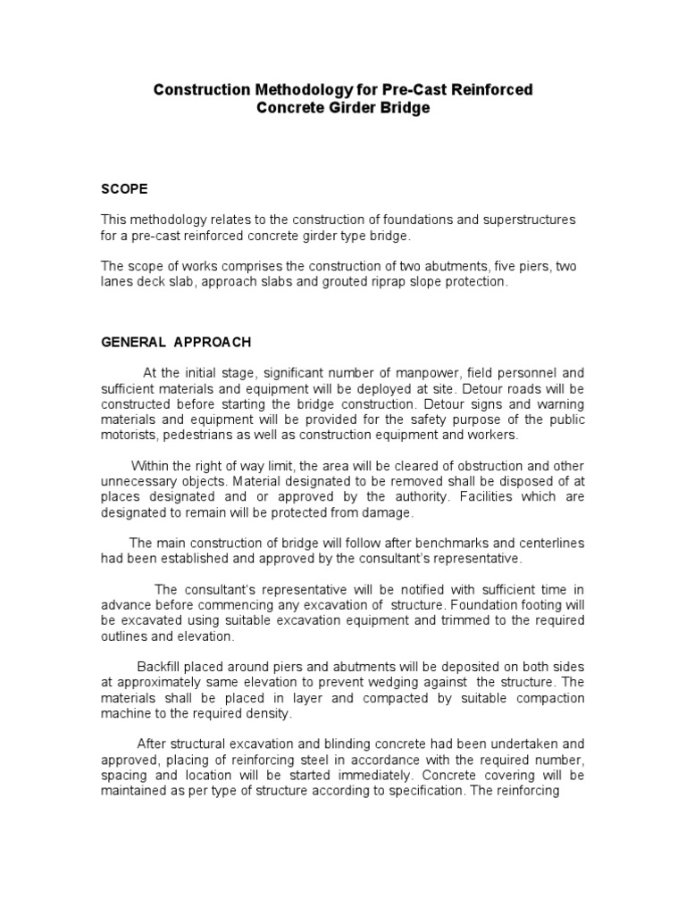 Construction Methodology For Bridges | PDF | Precast Concrete | Concrete