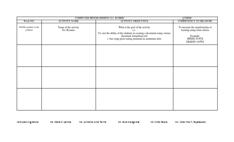 COMPUTER PROGRAMMING 212 - Lab Rubrics | PDF