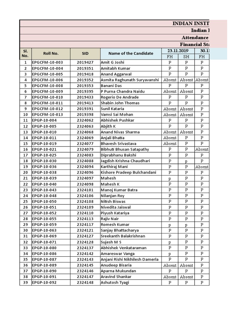 Attendance FSA | PDF