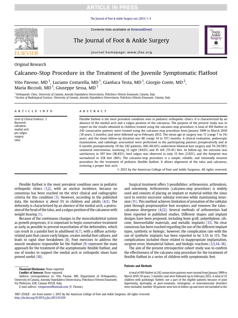 Calcaneo-Stop Procedure in The Treatment of The Juvenile Symptomatic ...