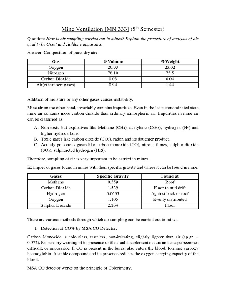 Mine Ventilation Assignment | PDF | Carbon Dioxide | Atmosphere Of Earth