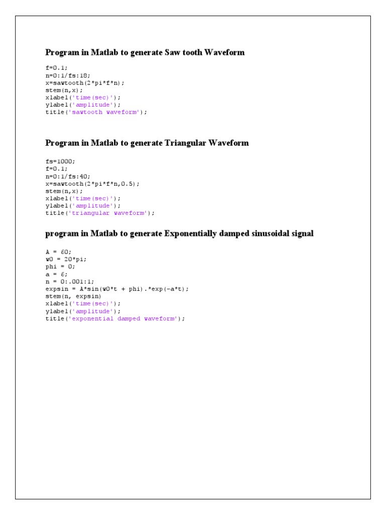 Program in Matlab To Generate Saw Tooth Waveform: 'Time (Sec ...