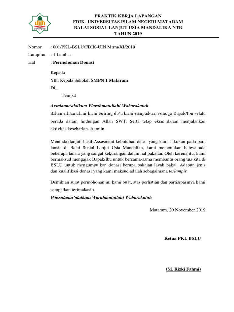 Contoh Surat Permohonan Donasi | PDF