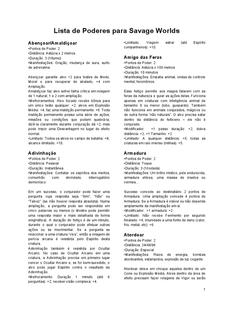 Lista de Poderes Savage Worlds | PDF | Relâmpago | Terra