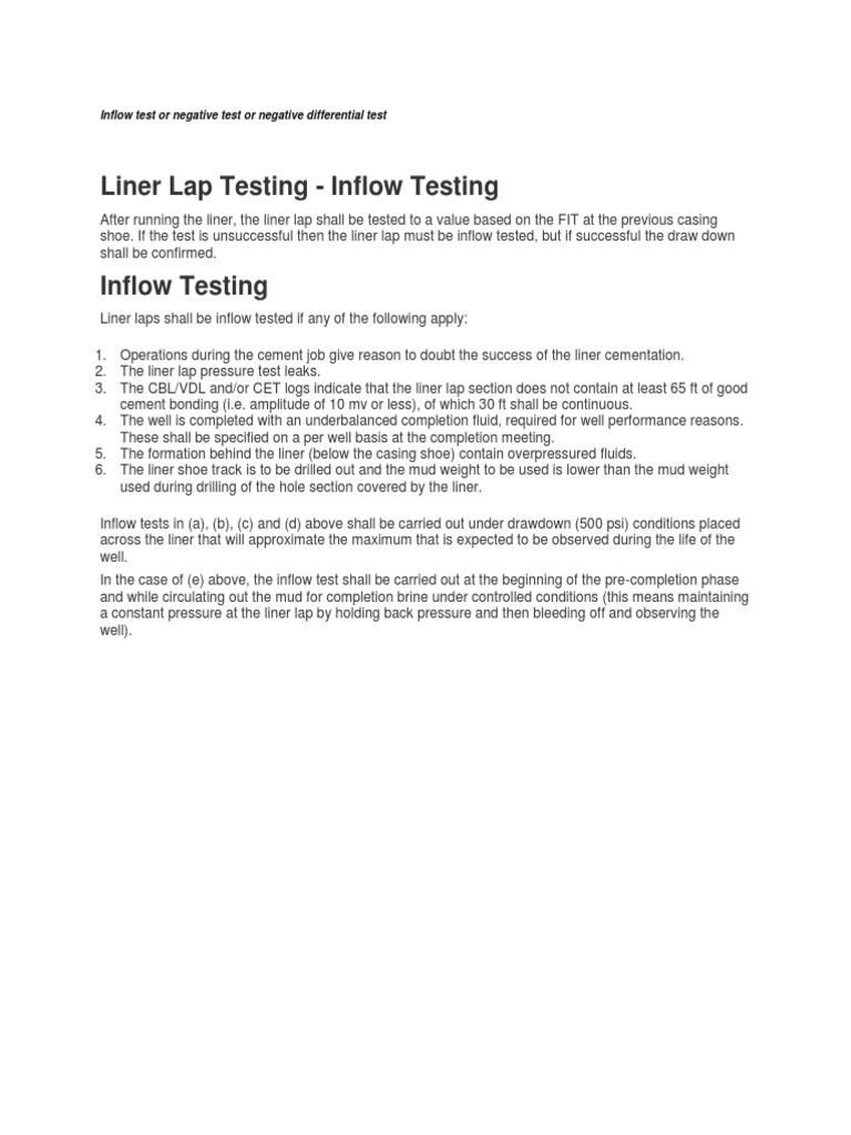 Liner Lap Testing | PDF