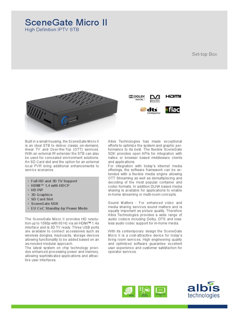 Datasheet SceneGate-MicroII PDF | PDF | Set Top Box | High Definition Television