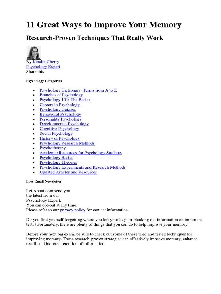 11 Great Ways To Improve Your Memory | PDF | Memory | Recall (Memory)