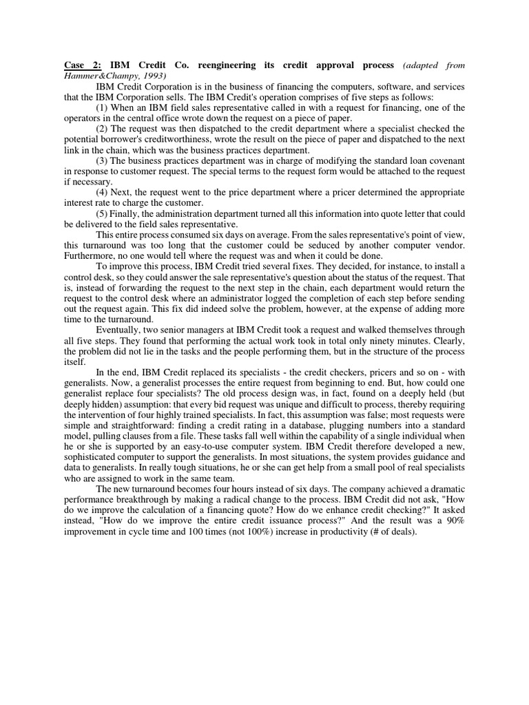 IBM Credit Co. Reengineering | PDF | Sales | Business Process