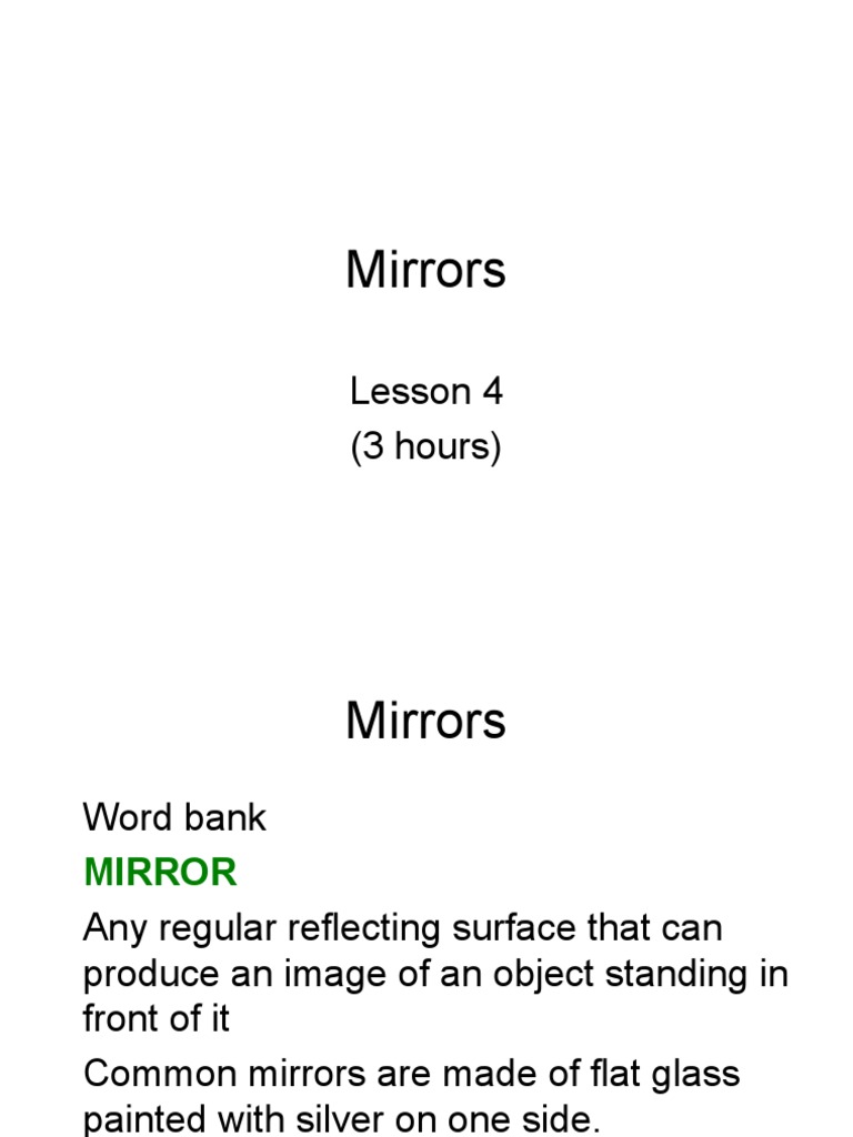 Mirrors: Lesson 4 (3 Hours) | PDF | Lens (Optics) | Mirror