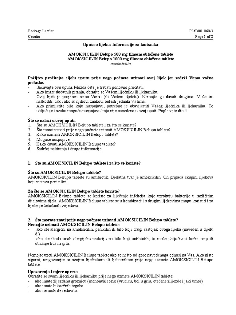 Amoksicilin - Film Tablete 500mg 1000mg U | PDF