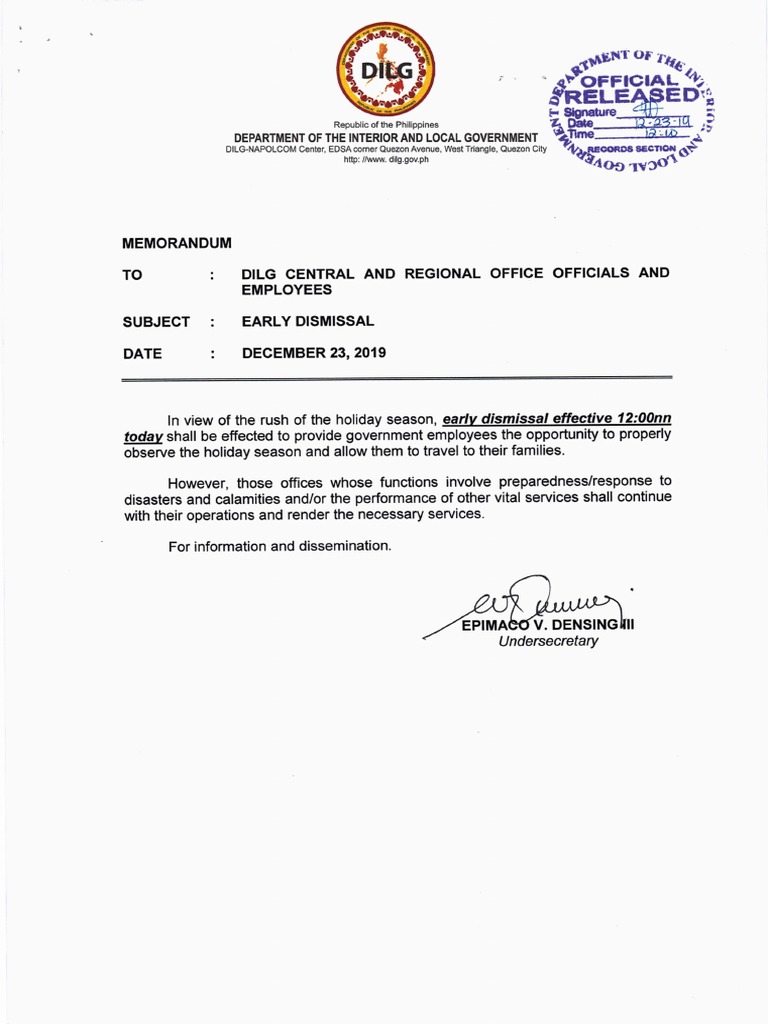 Memo Re Early Dismissal | PDF