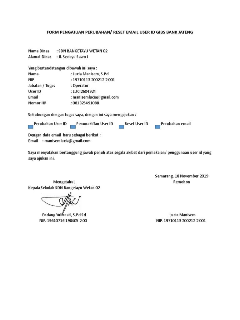 Contoh Form Permohonan Reset User Id | PDF