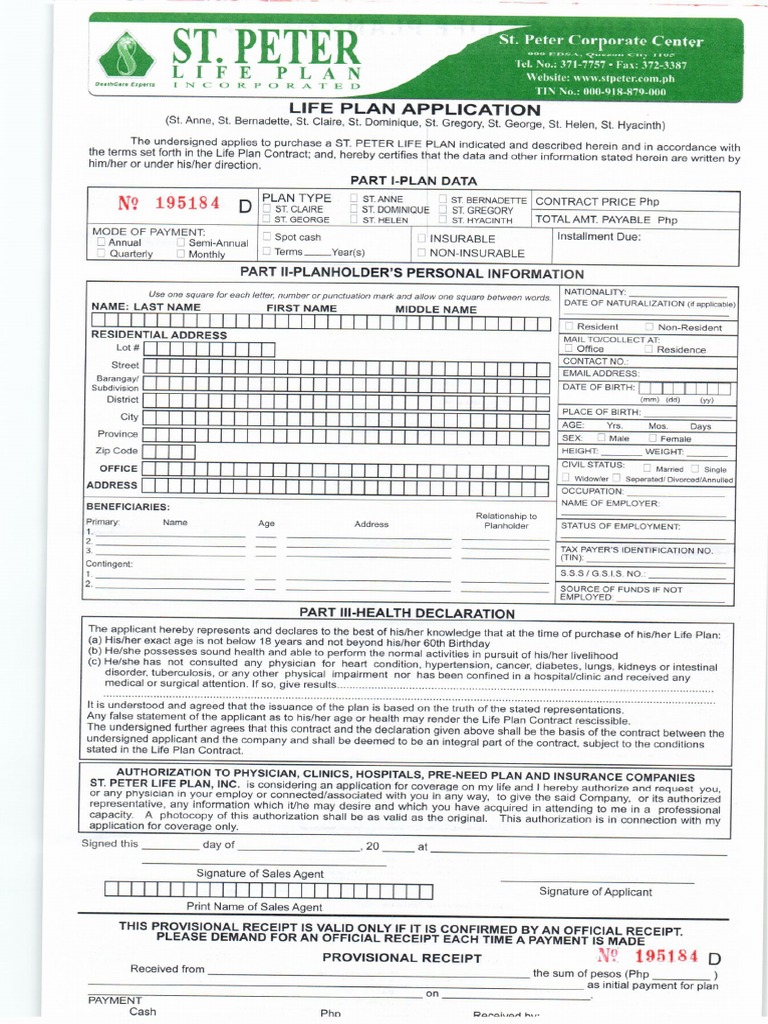 St. Peter Form Front Page PDF | PDF