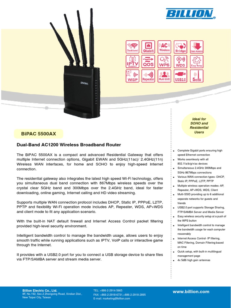 BiPAC 5500AX Datasheet-V20160902 | PDF | Wireless Lan | Wi Fi