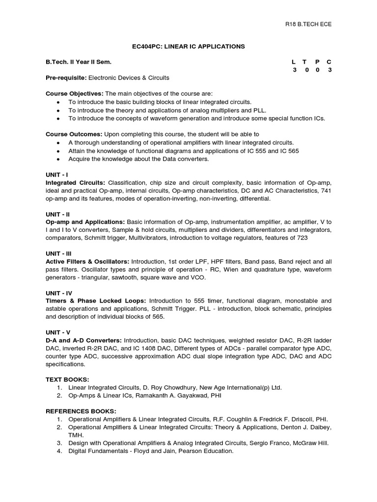 LIC Syllabus | PDF | Operational Amplifier | Electronic Circuits
