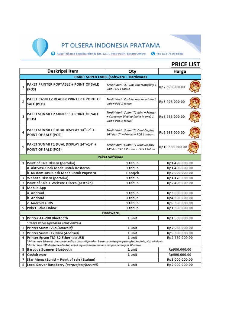 Harga Paket Olsera dan POS Terbaru | PDF