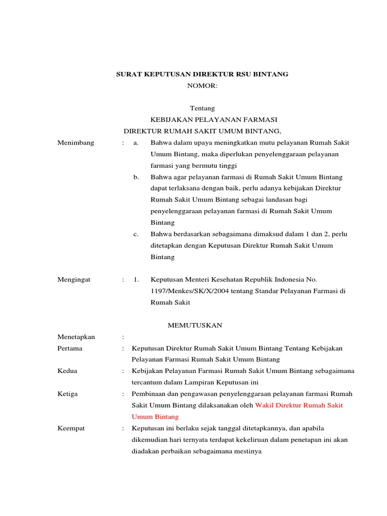 SK KEBIJAKAN PELAYANAN XXX | PDF