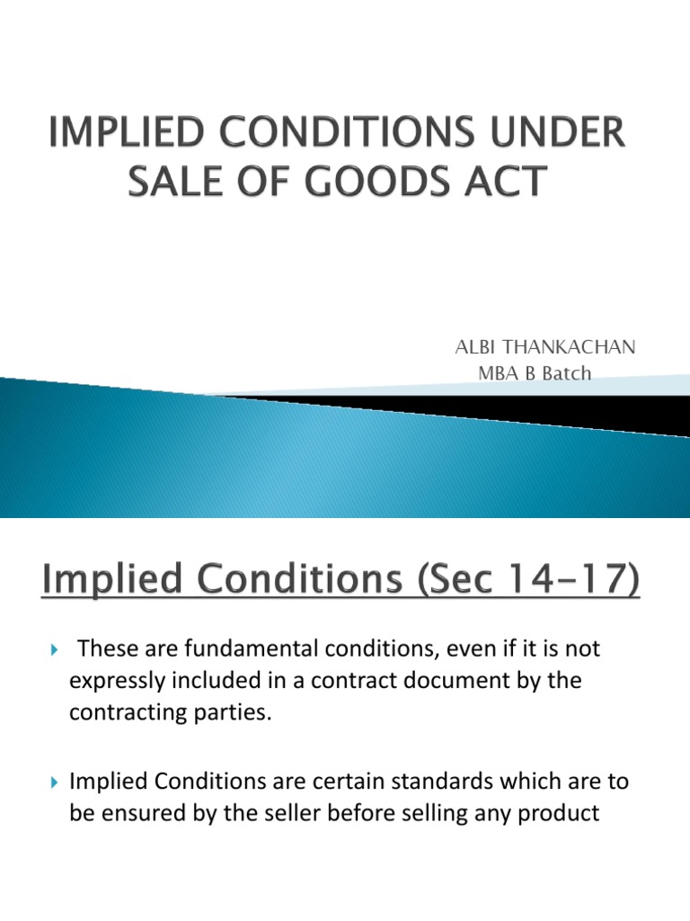 Implied Conditions Under Sale of Goods Act | PDF | Sales | Goods
