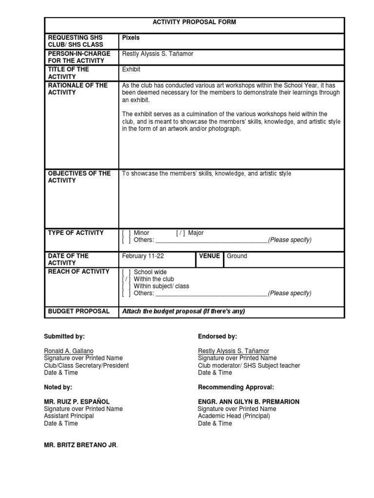 Activity Proposal Form | PDF | Learning