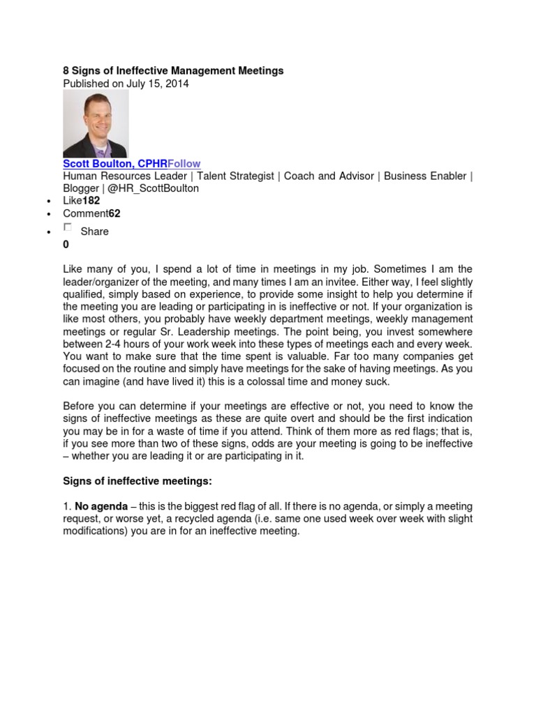8 Signs of Ineffective Management Meetings | PDF | Decision Making ...