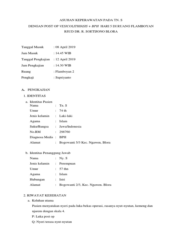 Askep Post Op Vesicolithiasis + BPH | PDF