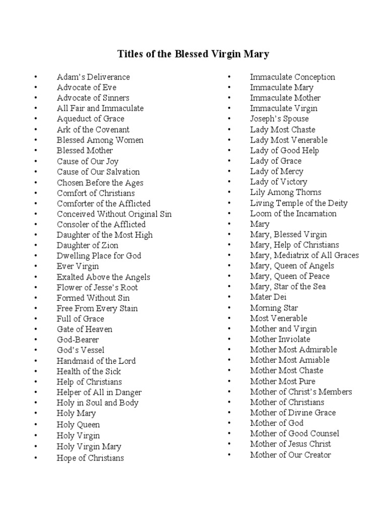 Titles of The Blessed Virgin Mary | PDF | Mary, Mother Of Jesus | Theology