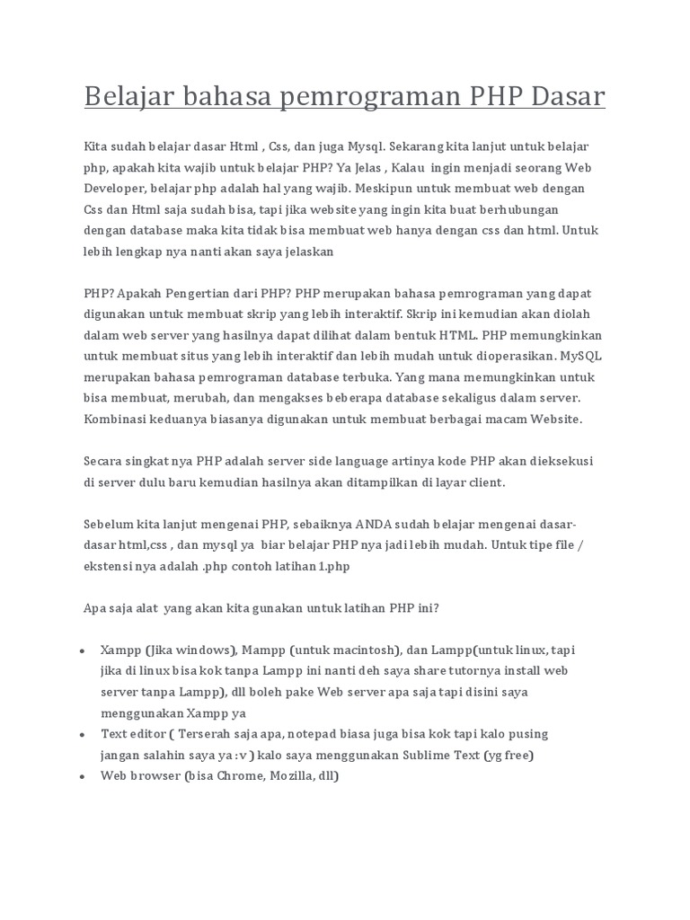 Belajar Bahasa Pemrograman PHP Dasar | PDF