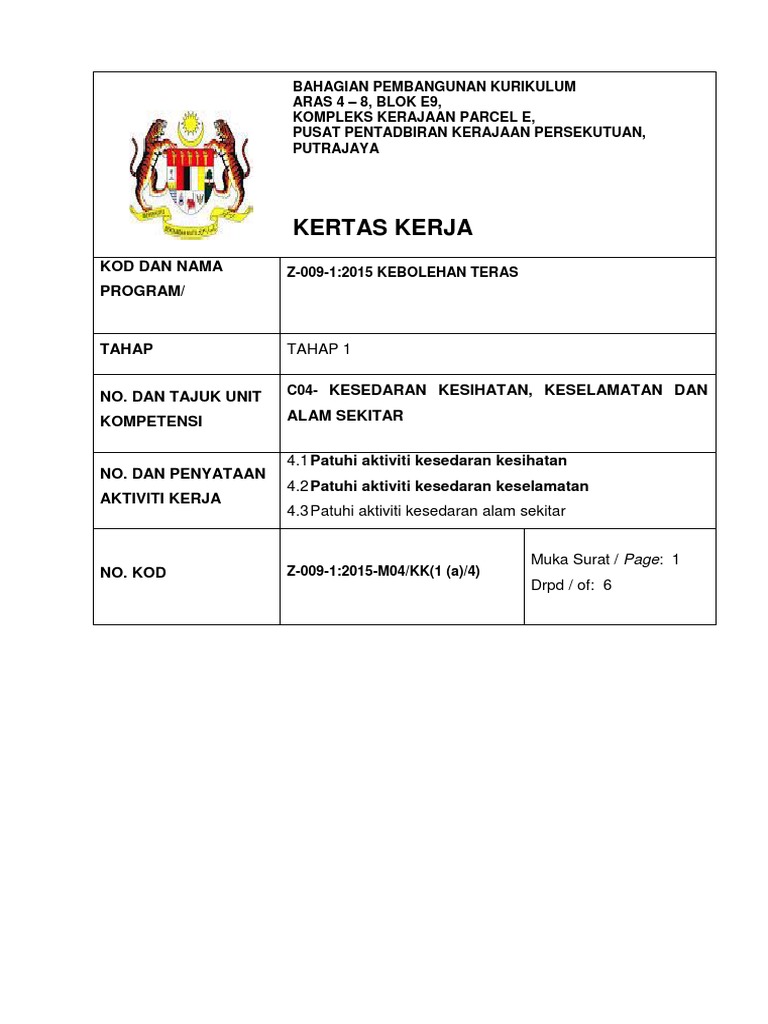 Kertas Kerja Kesedaran Kesihatan Dan Keselamatan | PDF