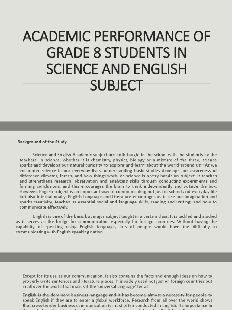 Grade 8 Academic Performance in Science and English | PDF | Test ...