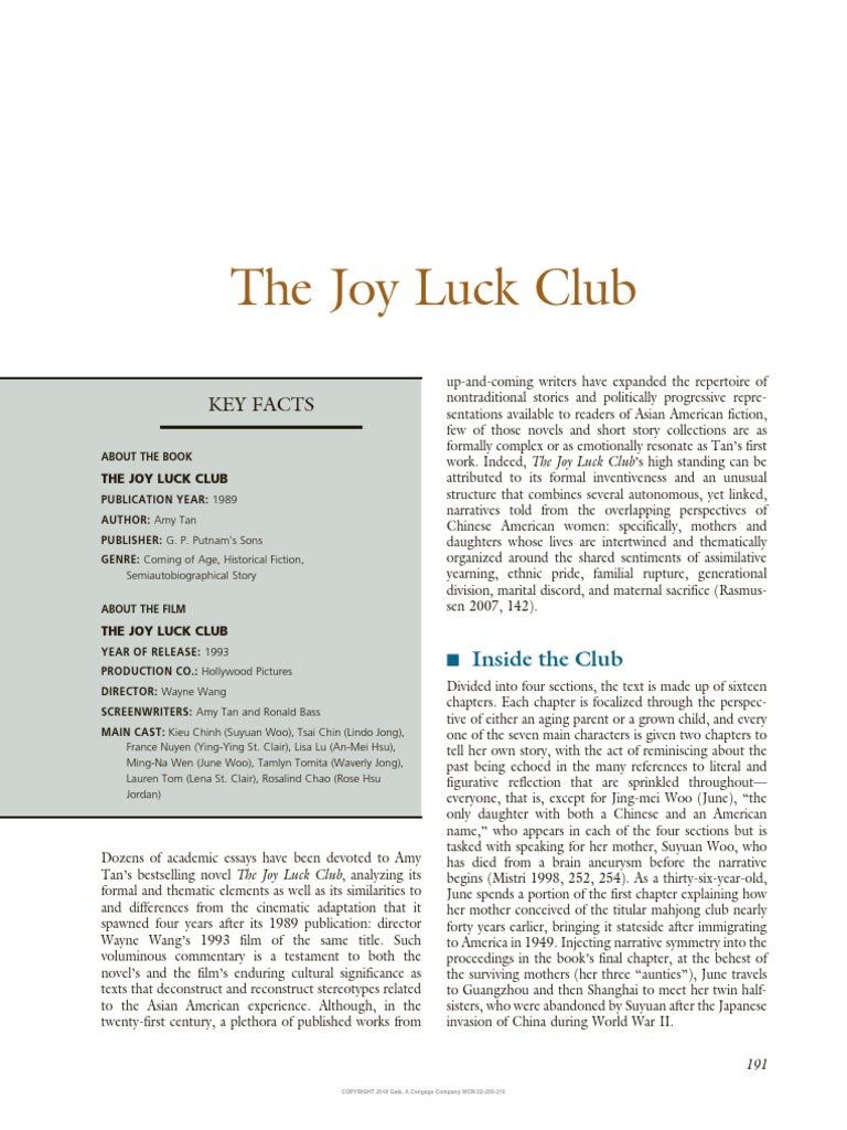 The Joy Luck Club and Amy Tan | PDF | General Fiction
