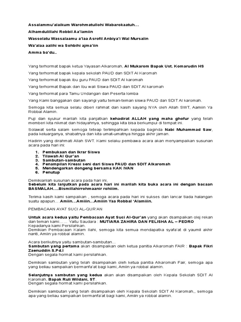 Teks MC Pentas Seni 2019 | PDF