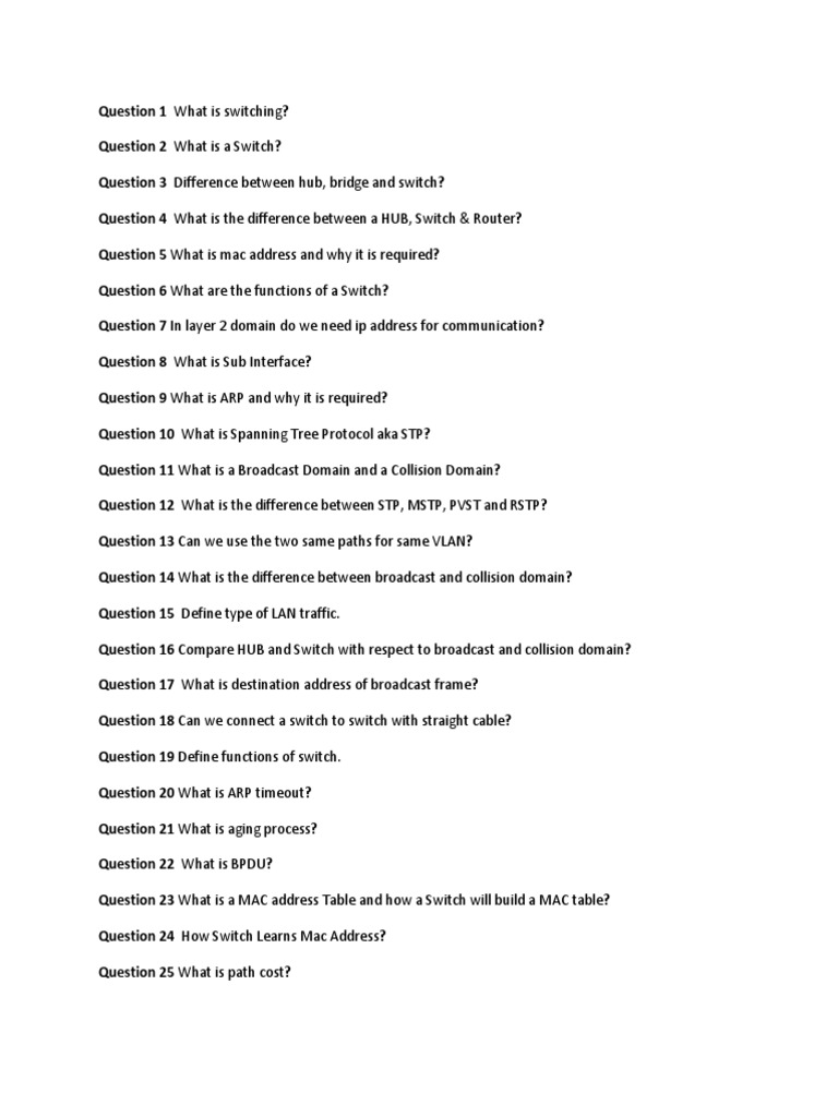 Switching Interview Questions | Download Free PDF | Network Switch | Data Transmission