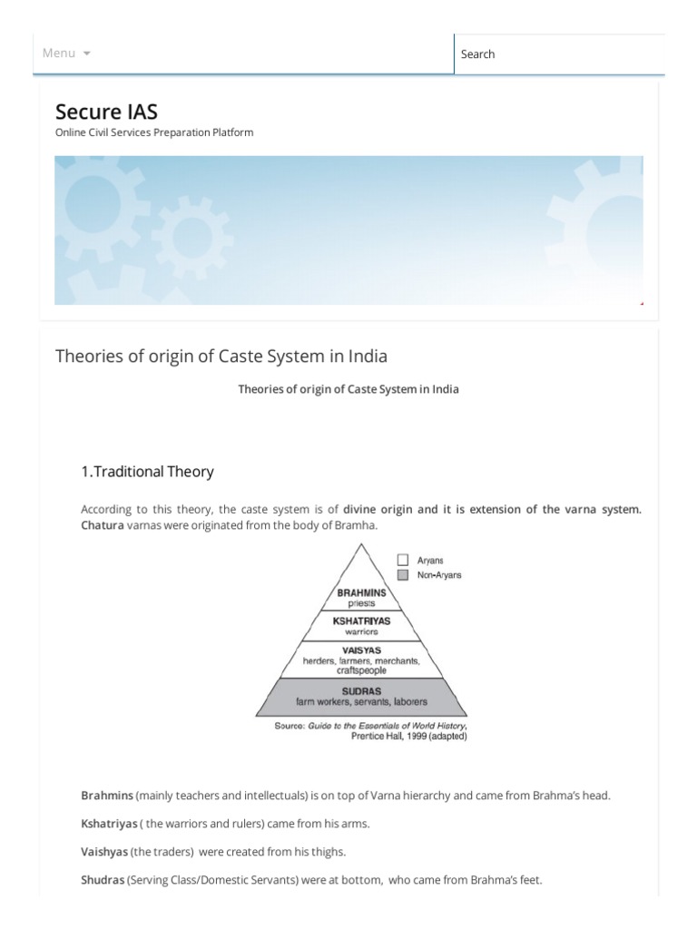 Theories of the Origin of the Caste System in India | PDF | Indian ...